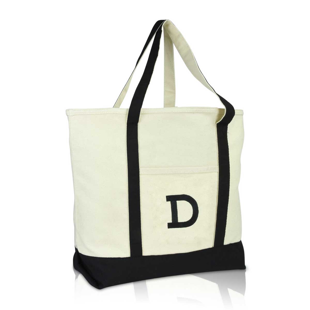 Dalix Initial Tote Bag Zippered Top Embroidered Letter - D | Dalix.com