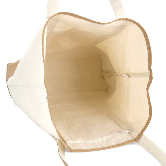 Dalix Women's Natural Tote Bag Shoulder Bags Brown With Monogram Lette