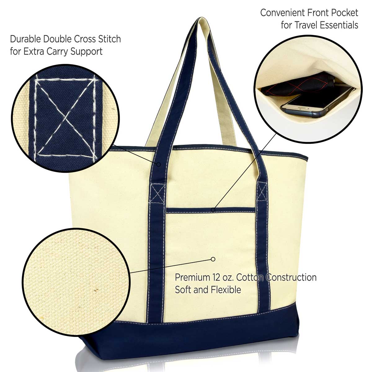 DALIX 22" Open Top Heavy Duty Deluxe Tote Bag Outer Pocket | Dalix.com