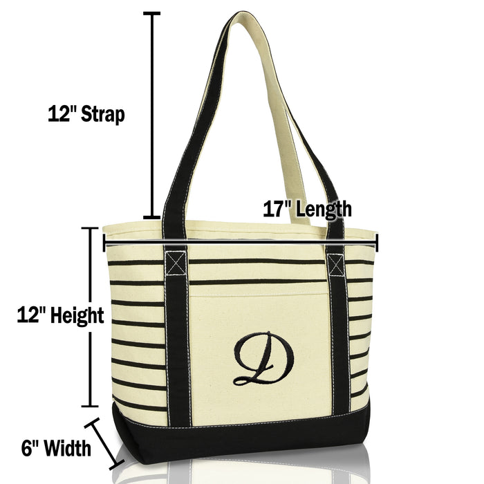 Dalix Striped D-Initial Tote Bag Womens Ballent Letter D