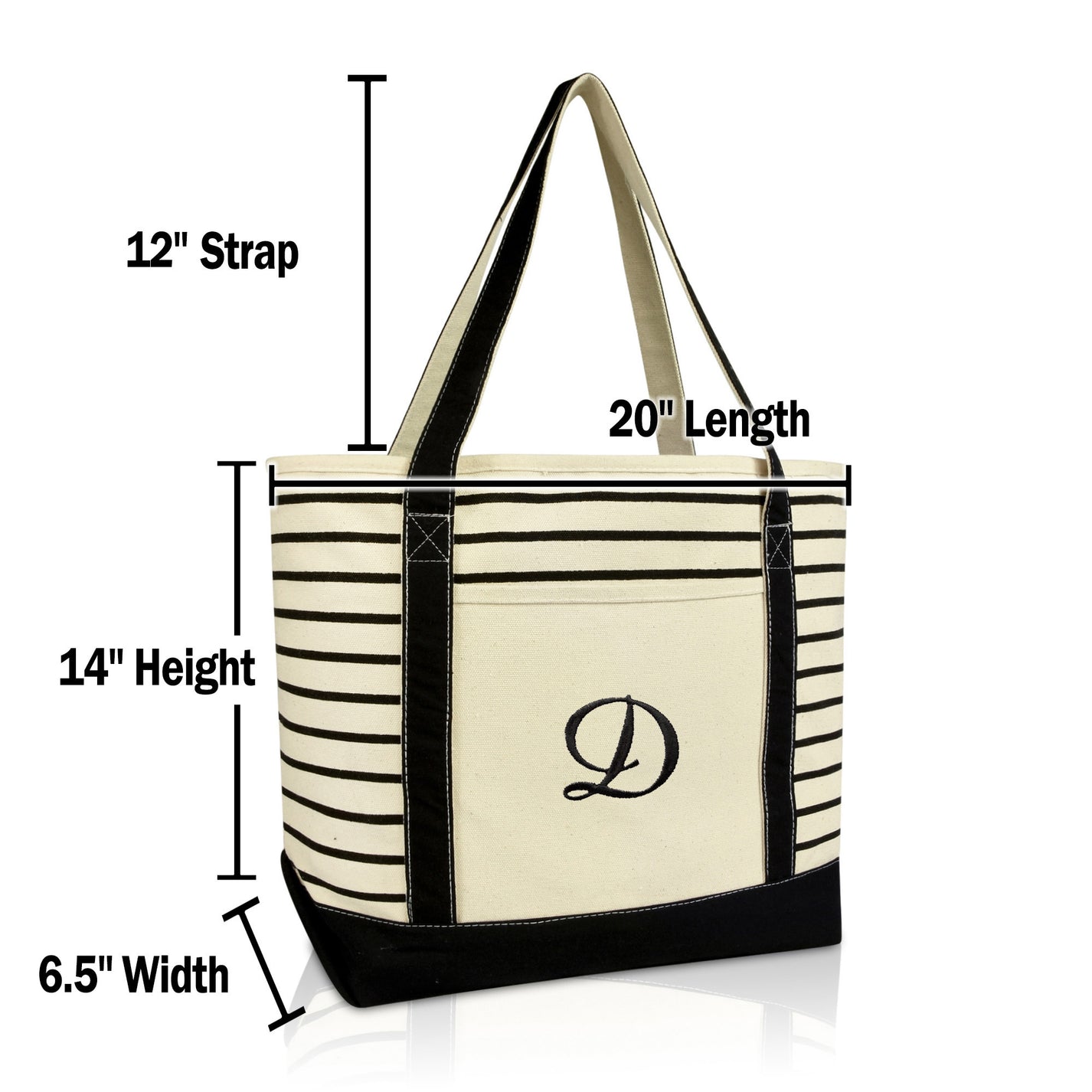 Dalix Striped D-Initial Tote Bag Womens Ballent Letter D