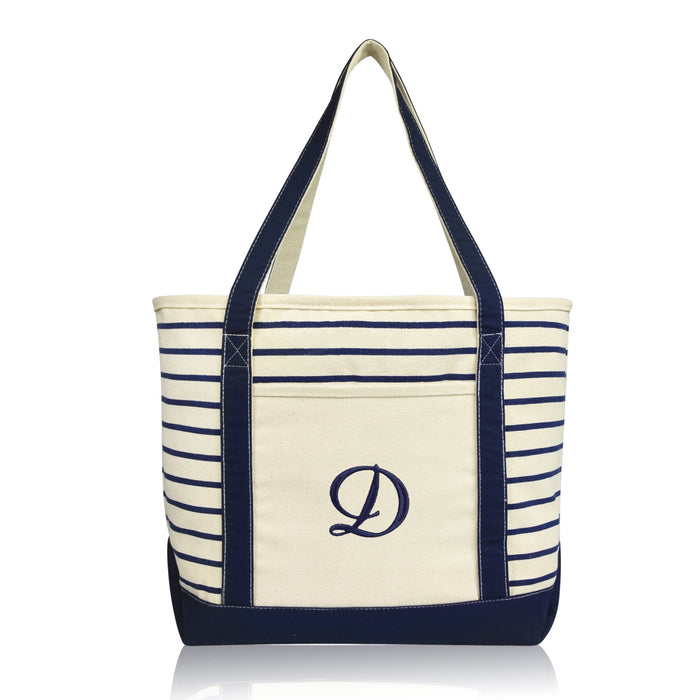 Dalix Striped D-Initial Tote Bag Womens Ballent Letter D
