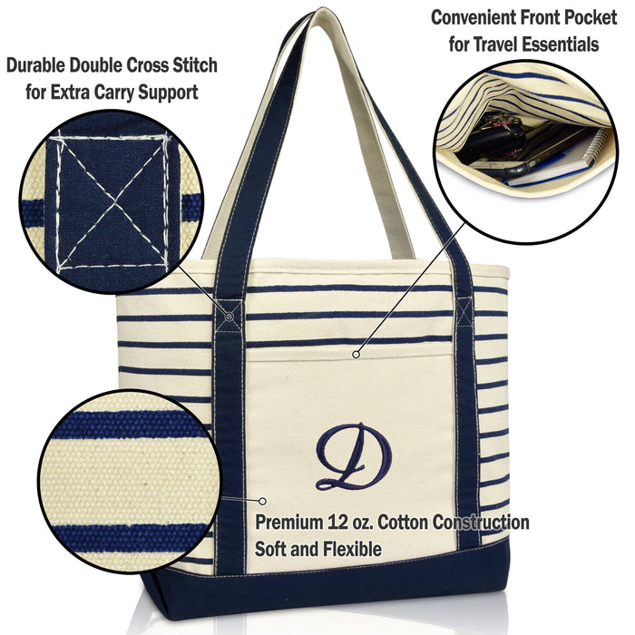 Dalix Striped D-Initial Tote Bag Womens Ballent Letter D
