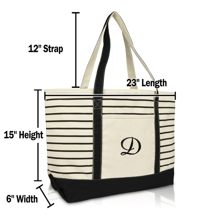 Dalix Striped D-Initial Tote Bag Womens Ballent Letter D